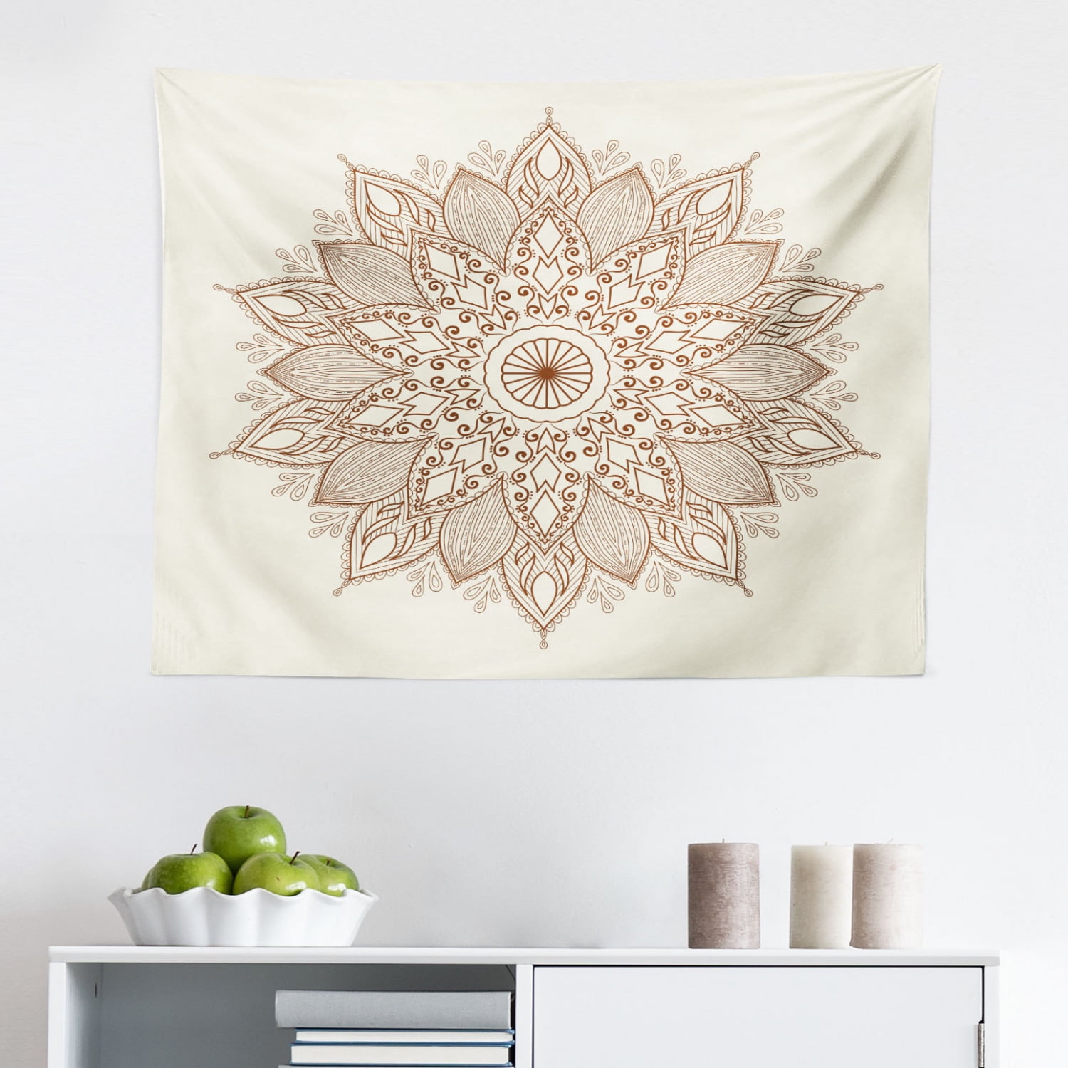 Beige Tapestry, Oriental Wave Design Contemporary Illustration of Old ...