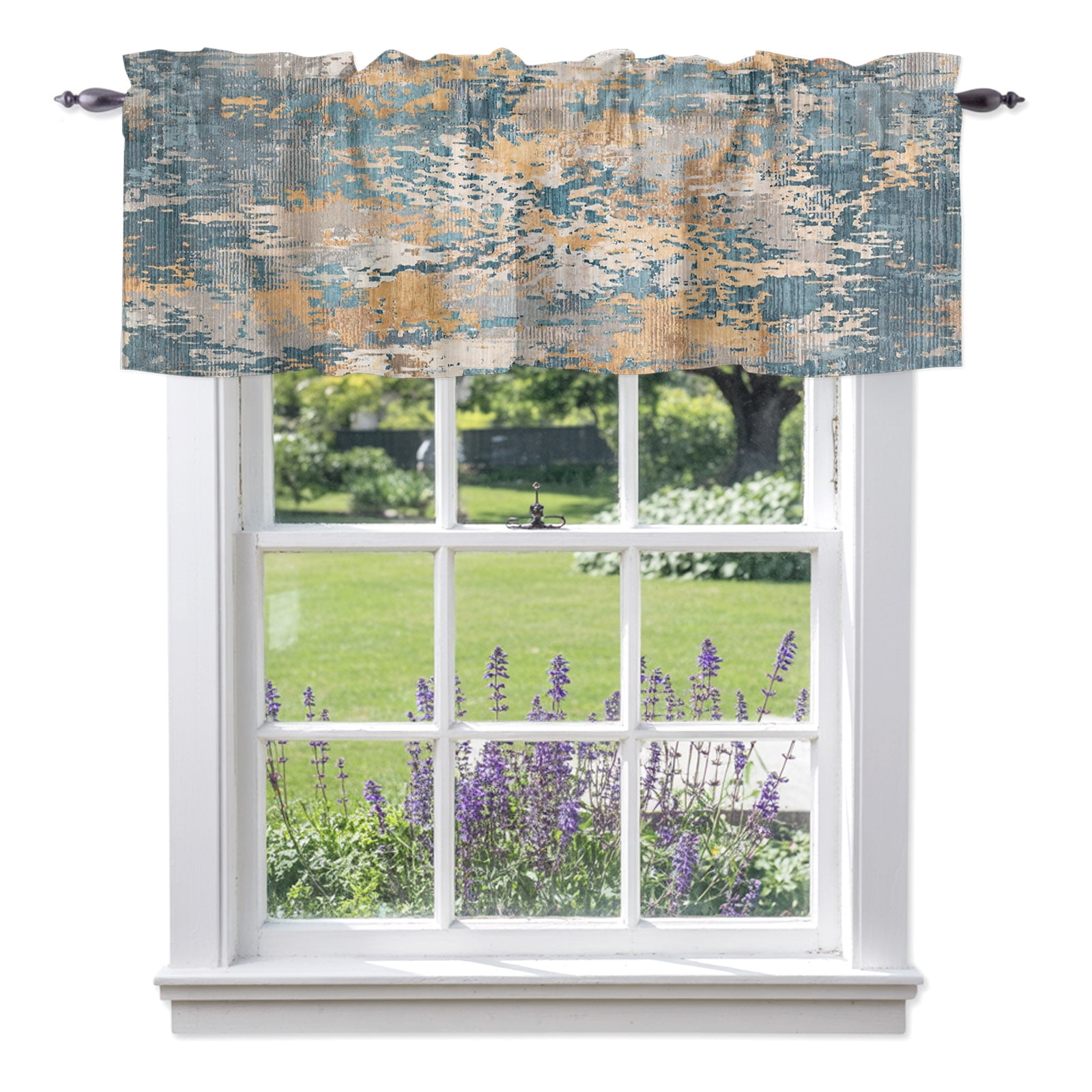 Beige Teal Copper Rust Valance Curtain 1 Panel, Abstract Vintage ...