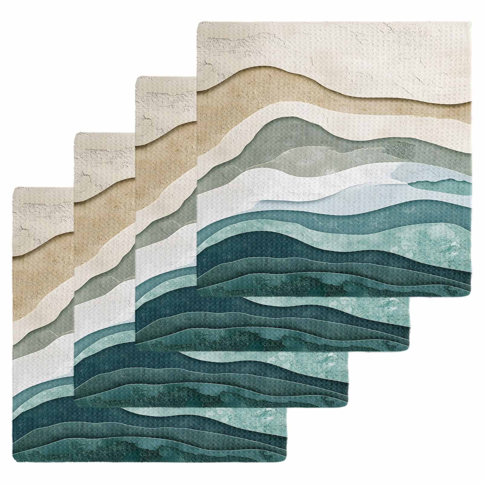 Beige Teal Ombre Dish Towels Set, Waffle Weave Kitchen Towels 4 Pieces ...