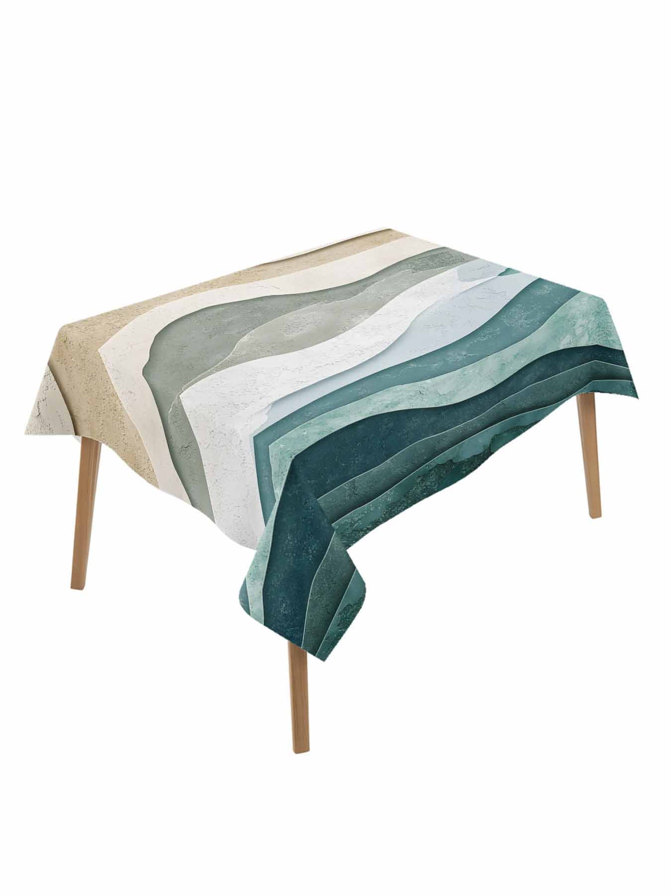 Beige Teal Ombre Rectangle Tablecloth, Modern Geometric Aesthetics ...