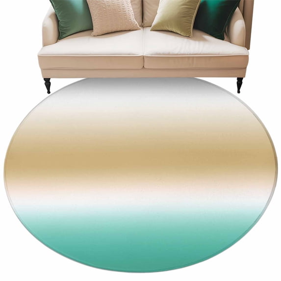 Beige Teal Ombre Round Rug 5ft Washable Circle Kitchen Rugs Non Slip ...