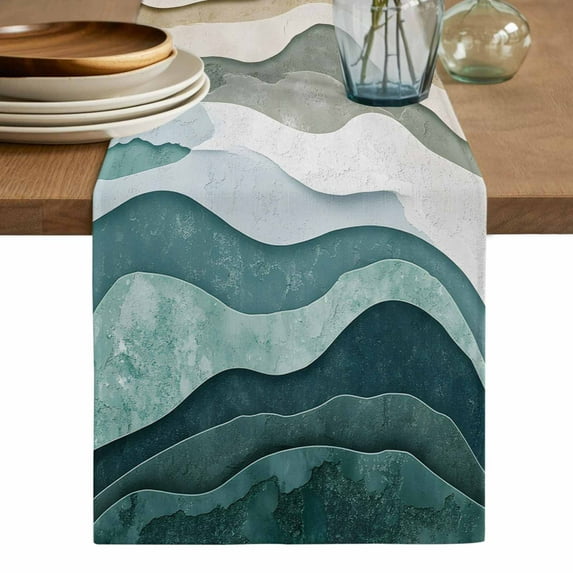 Beige Teal Ombre Table Runner, Modern Geometric Aesthetics Abstract ...