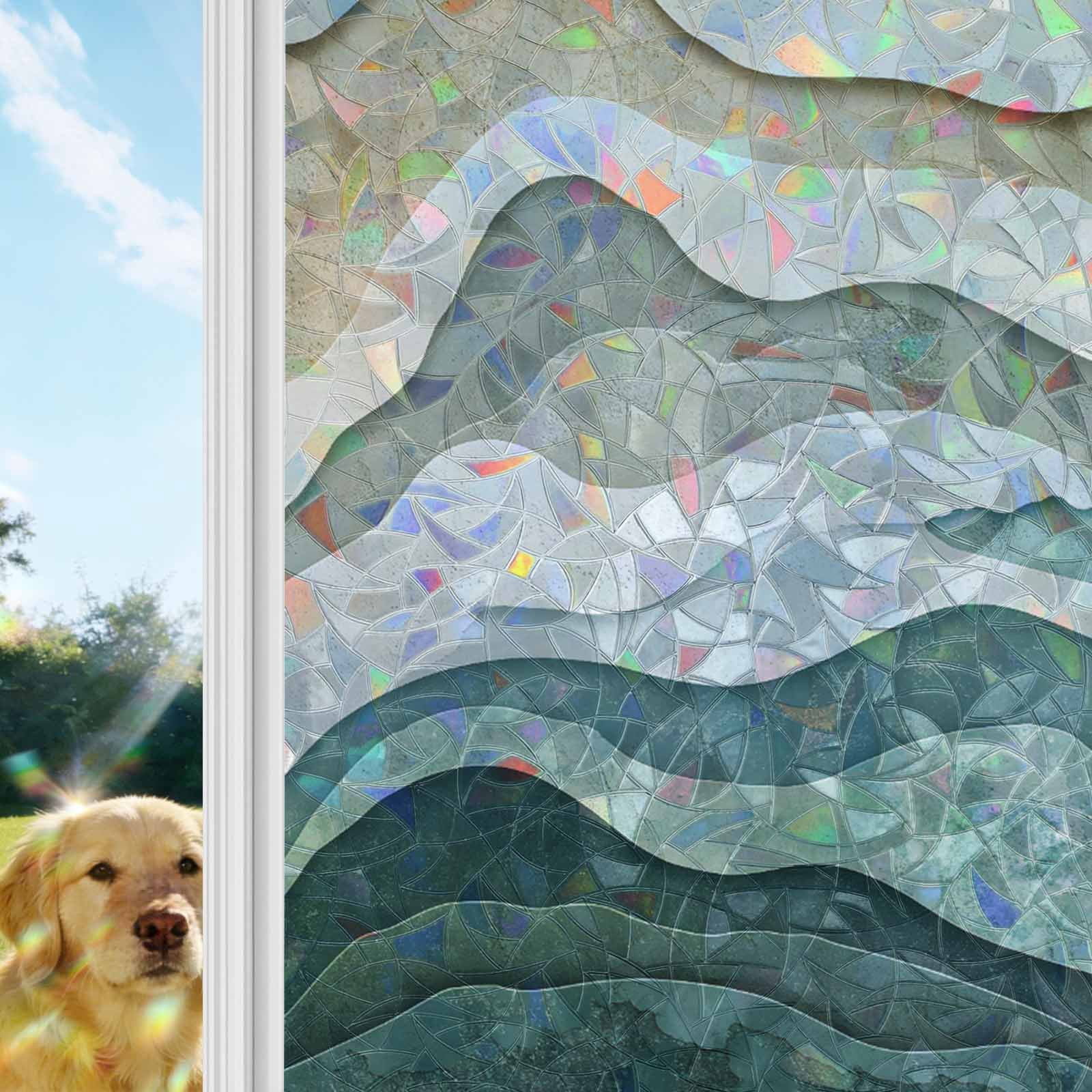 Beige Teal Ombre Window Privacy Film Stain Glass,Reusable Decorative ...