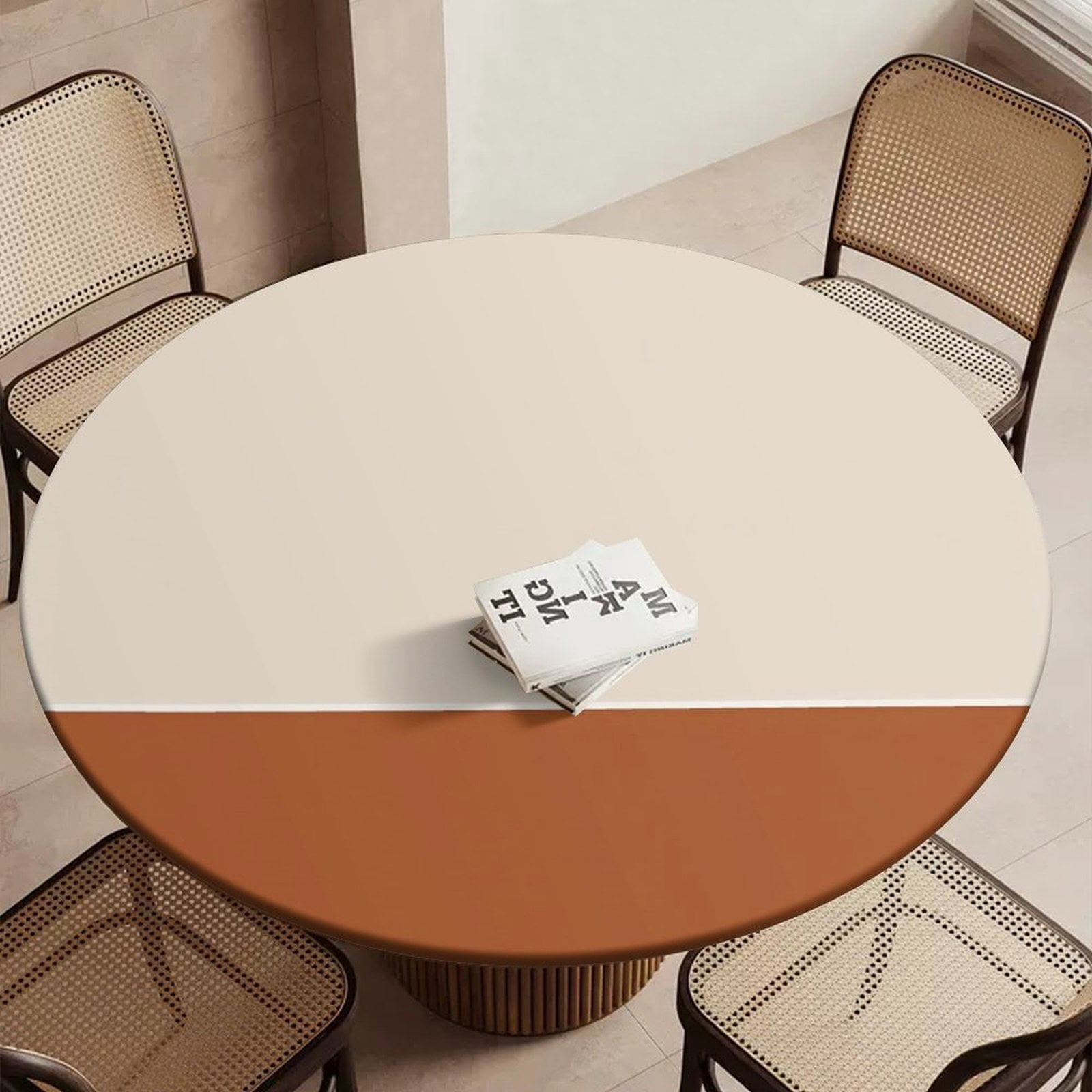 Beige And Terracotta Color Palette Round Table Cover Kitchen Printed ...
