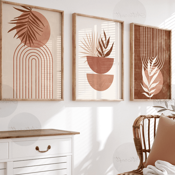 Beige Terracotta Palm Leaf Botanical Mid Century Boho Poster Prints ...