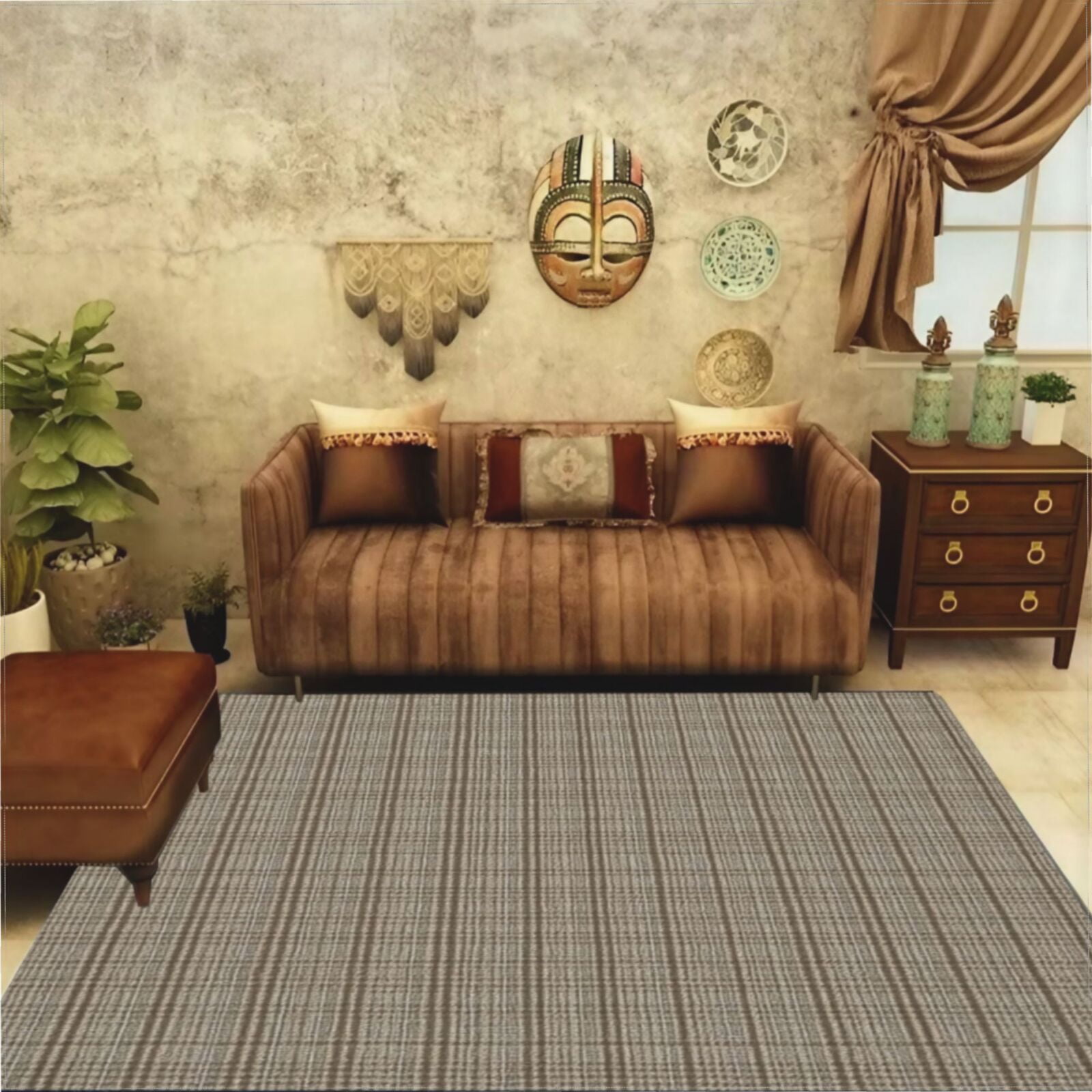 Beige Textured Fabric Pattern Living Room ration Nordic Carpets Large ...