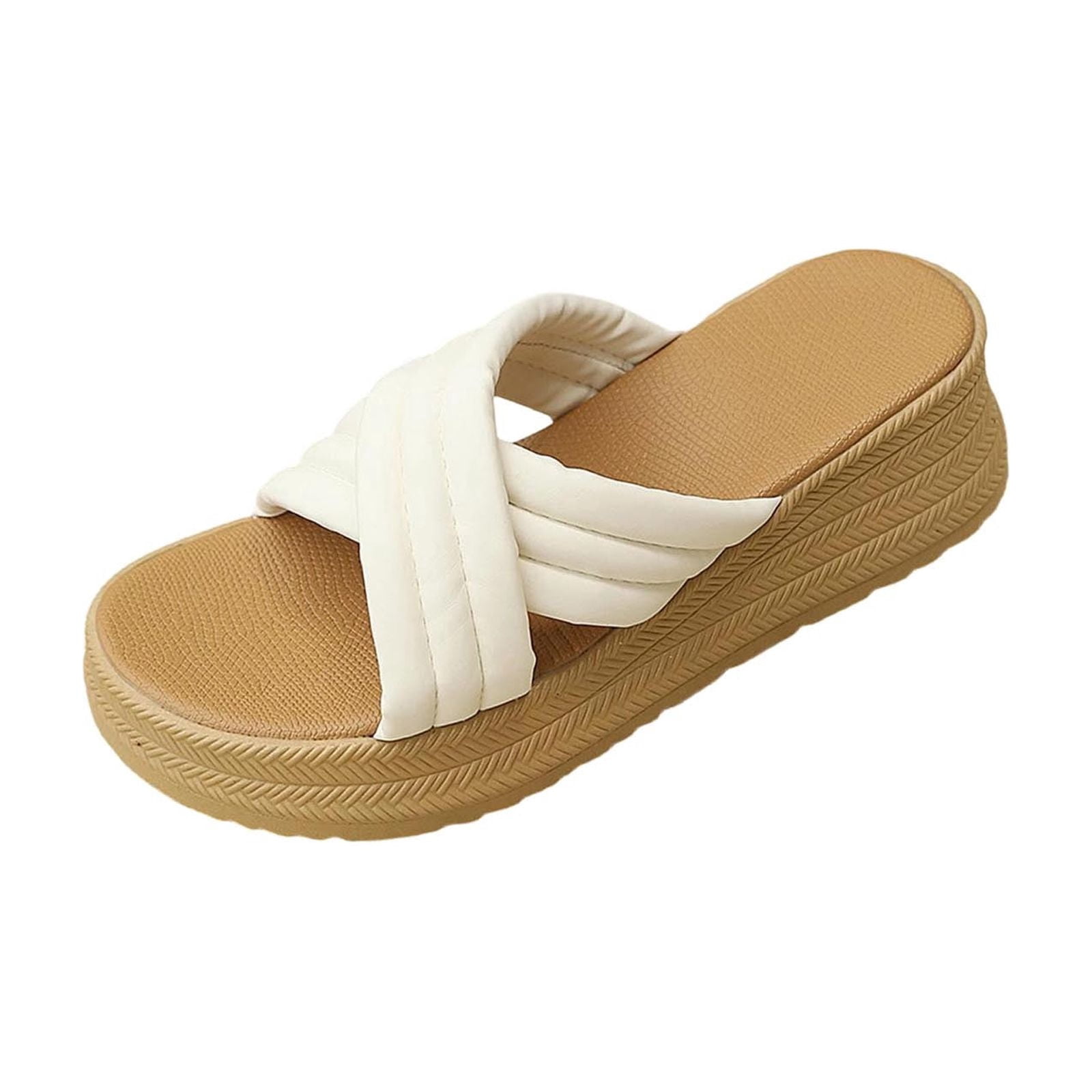 Beige Thick Bottom Ladies' Shoes, Summer Fish Mouth Wedge Solid Color ...