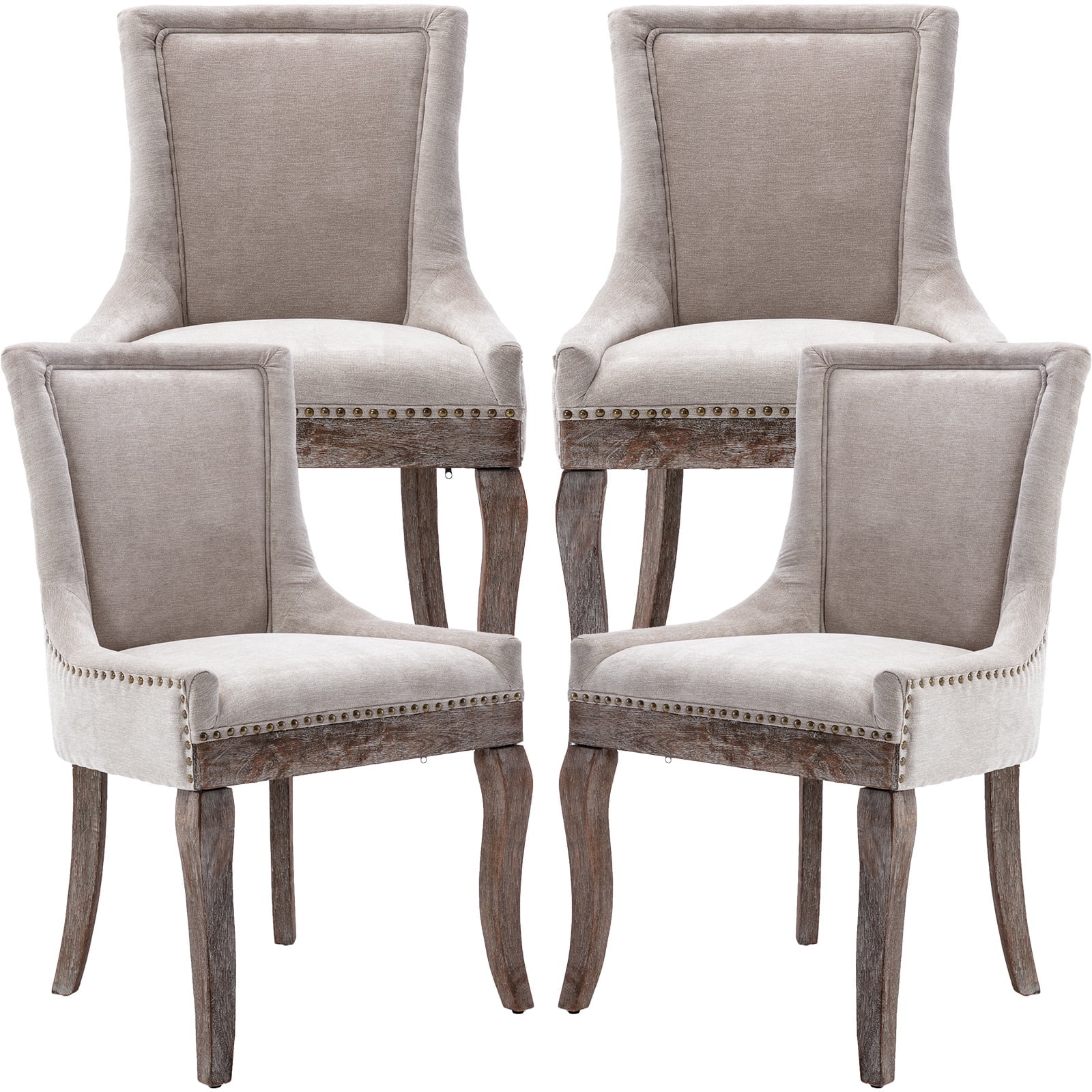 Beige Thickened Fabric Dining Chairs Set of 4, Kitchen & Dining Room ...