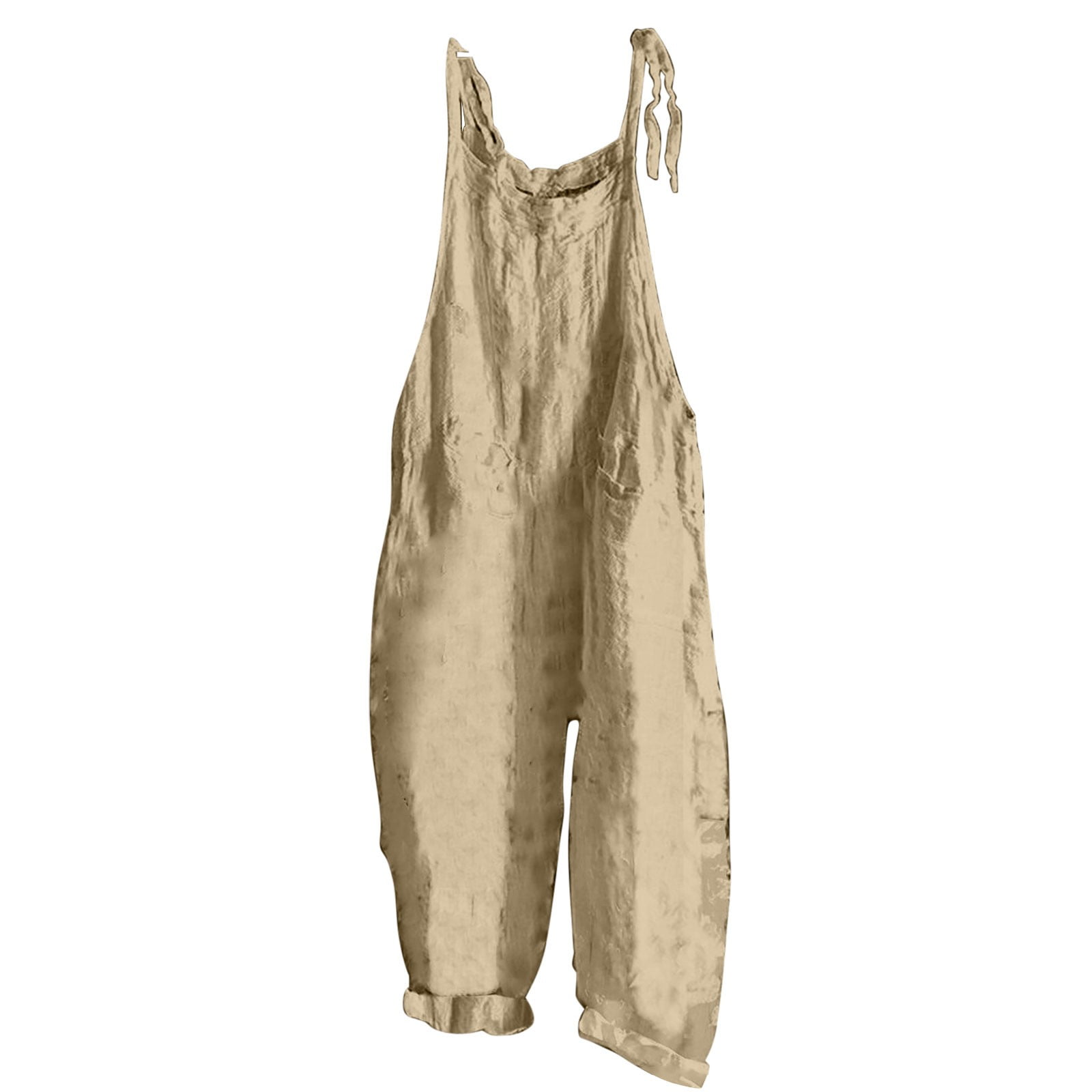 Beige Thin Overall Straight Leg Basic Long Leg Casual Coveralls for ...