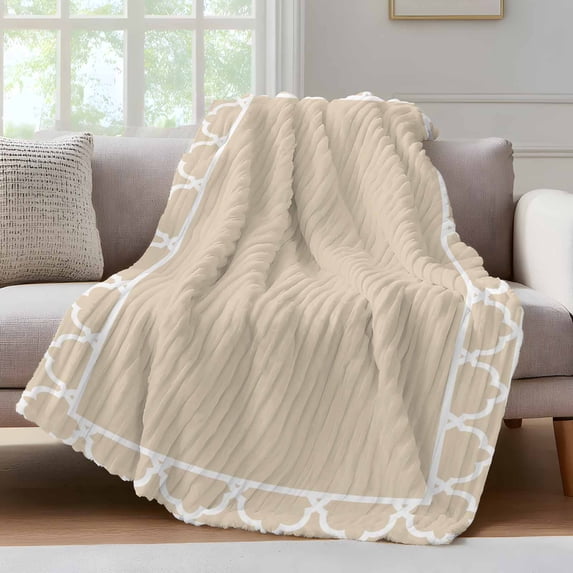 Beige Throw Blanket for Couch Geometric Morocco Printed Border Modern ...