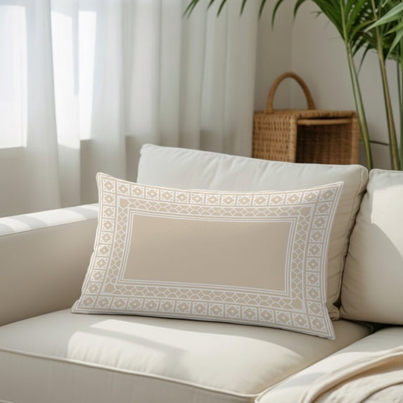Beige Throw Pillow Covers, Boho Diamond Pattern Border Rustic ...