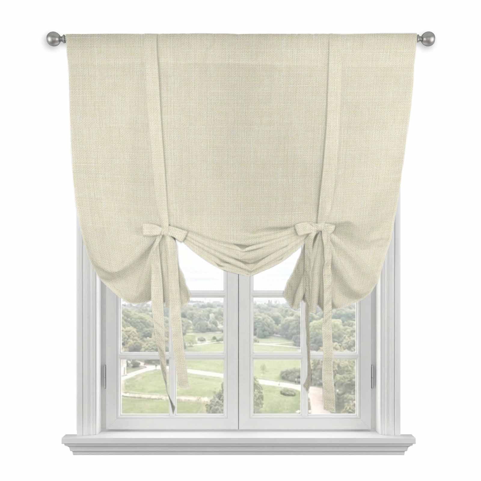 Beige Tie Up Curtains for Window, Thermal Insulated Balloon Shade ...