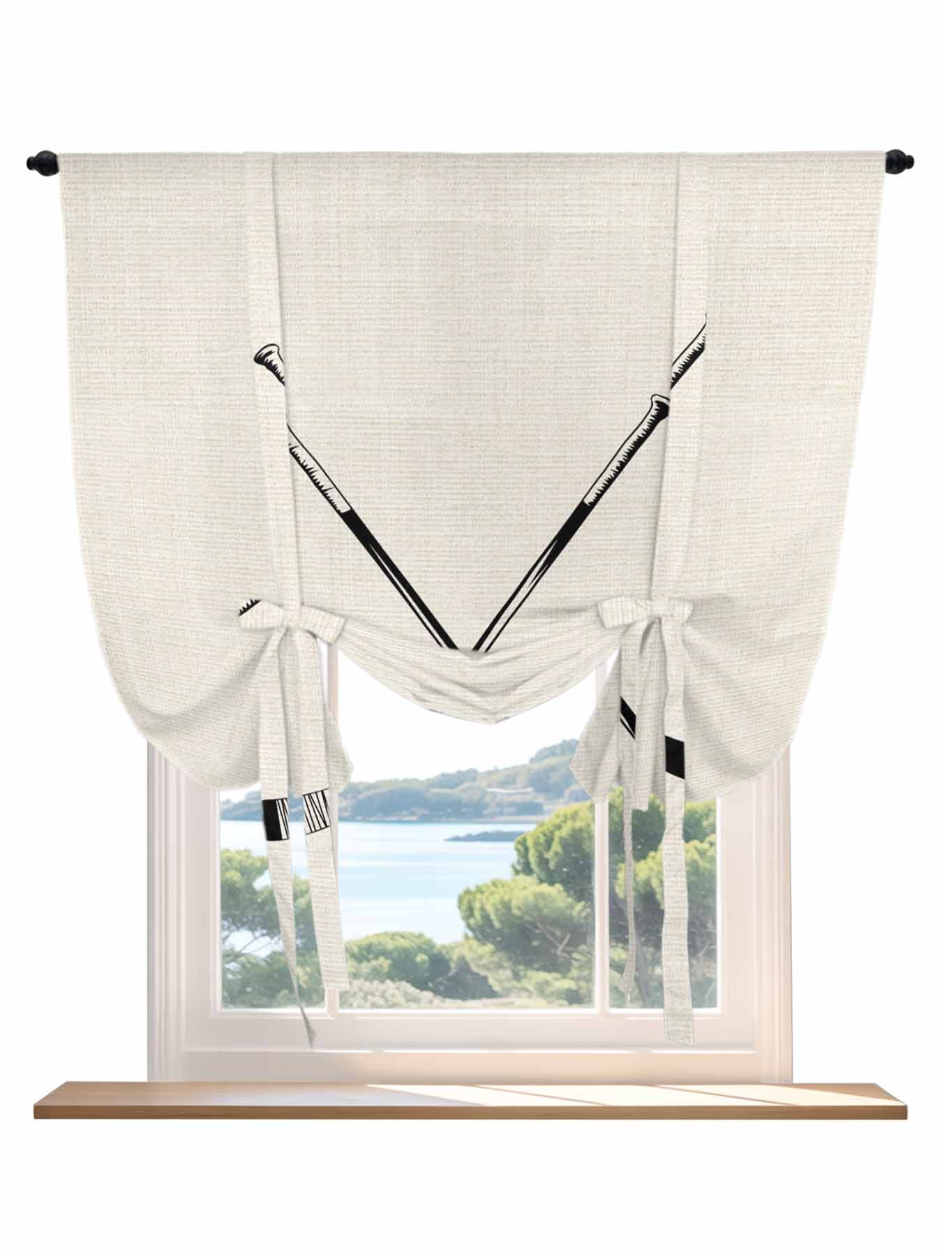 Beige Tie Up Curtains for Windows 63 Inch Length Balloon Curtains ...