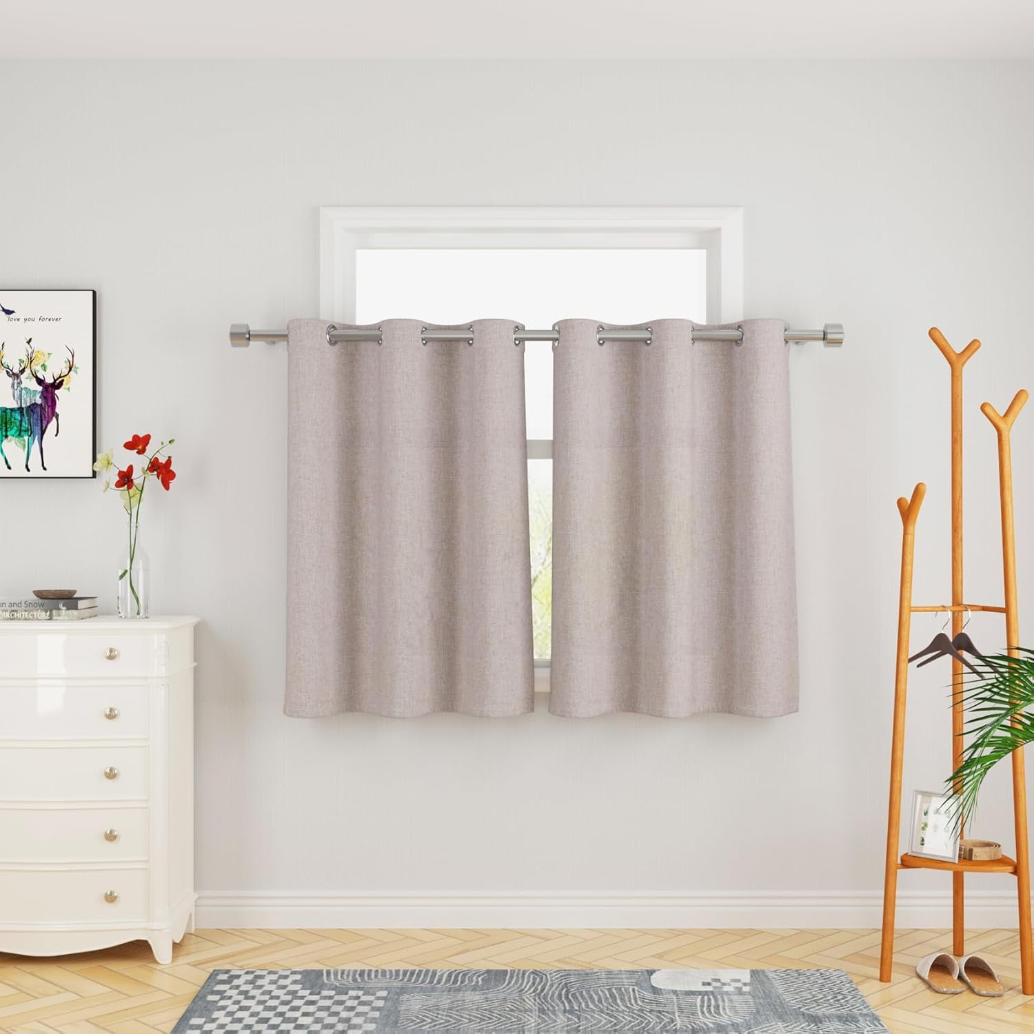 Beige Tier Curtains Linen Textured Kitchen Window 36 inches Long ...