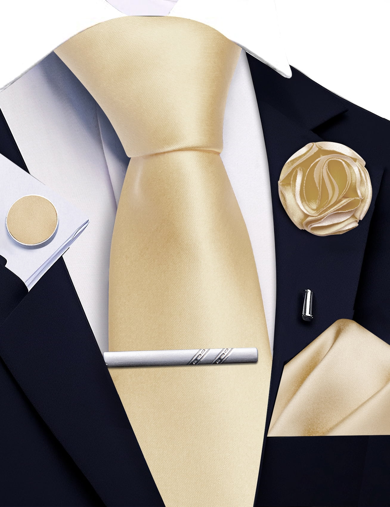Beige Ties for Men Silk Satin Cream Necktie and Pocket Square Cufflinks ...