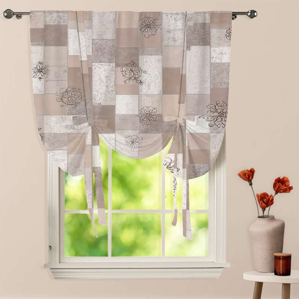 Beige Tiles Floral Pattern Design Window Curtain for Living Room Roman ...