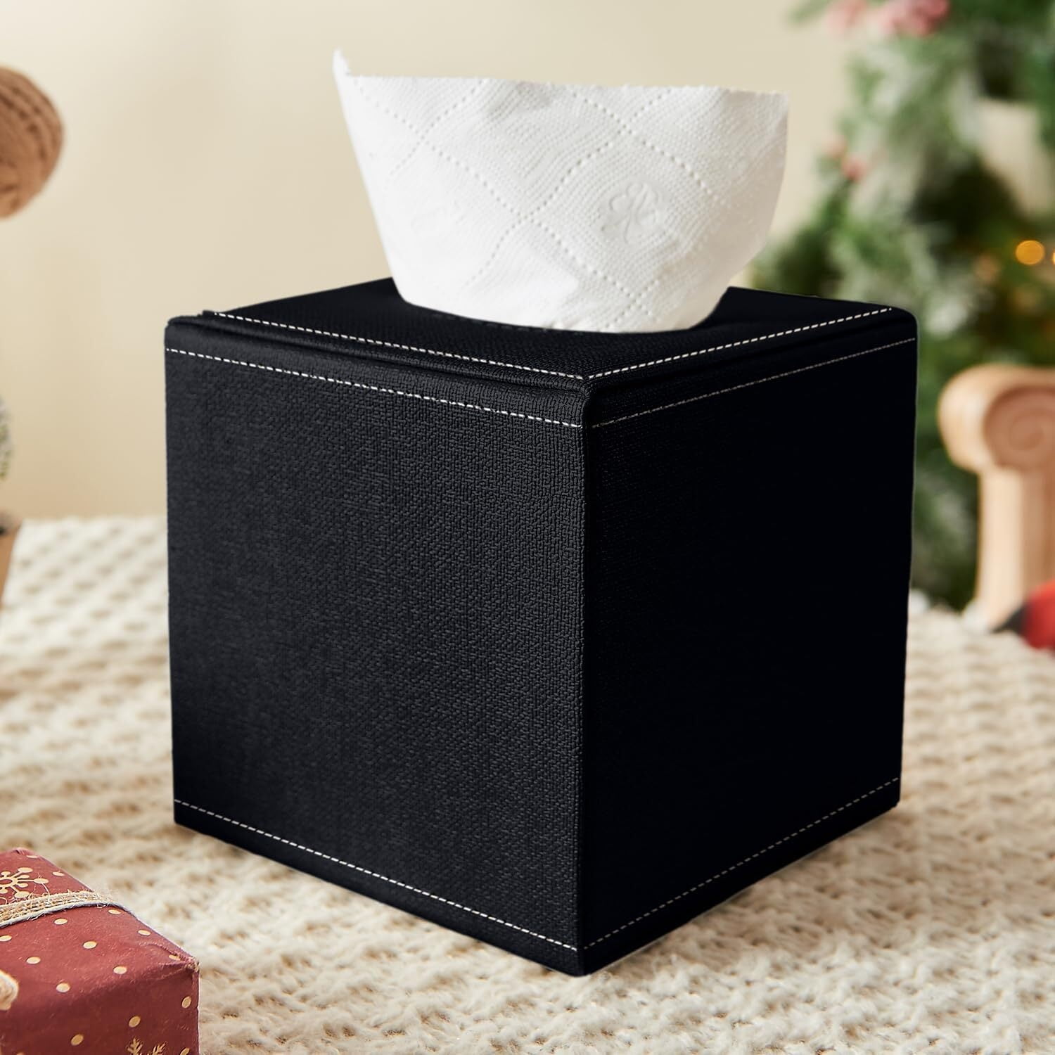 Beige Tissue Box Cover,Square Tissue Box Holder with Magnetic Bottom ...