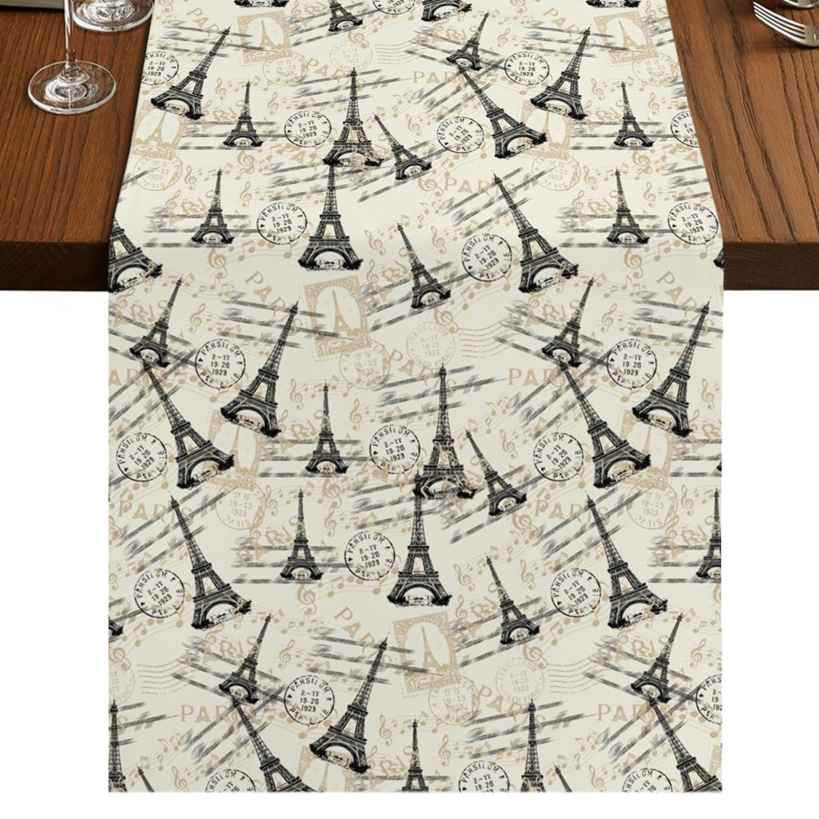 Beige Towers Burlap Cotton Table Runner 13x48 Inches Long, Modern Art ...