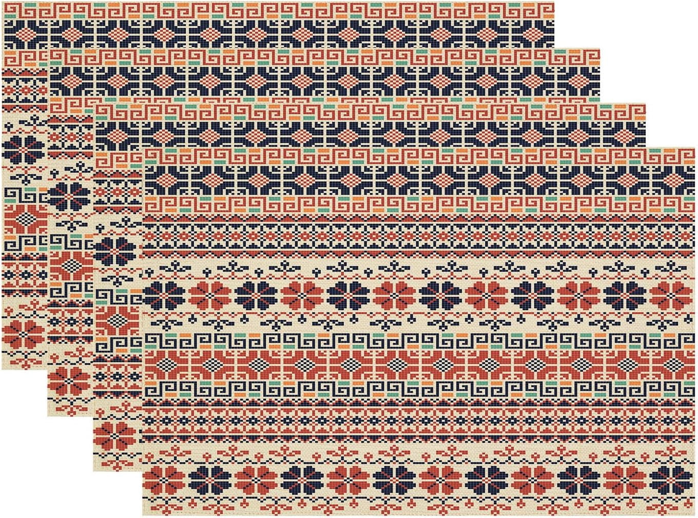 Beige Traditional Turkish Floral Placemats, Washable Linen Table Mats ...