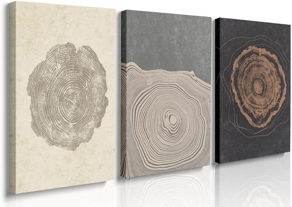 Beige Tree Ring Prints Set of 3 Nordic Tree Stump Art for Bedroom ...