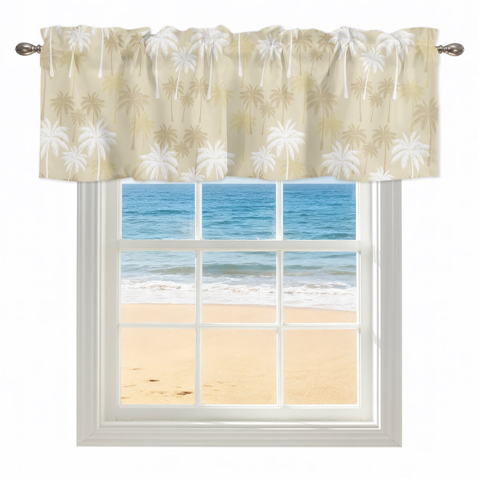 Beige Tropical Palm Tree Valances for Windows, Rod Pocket Kitchen ...