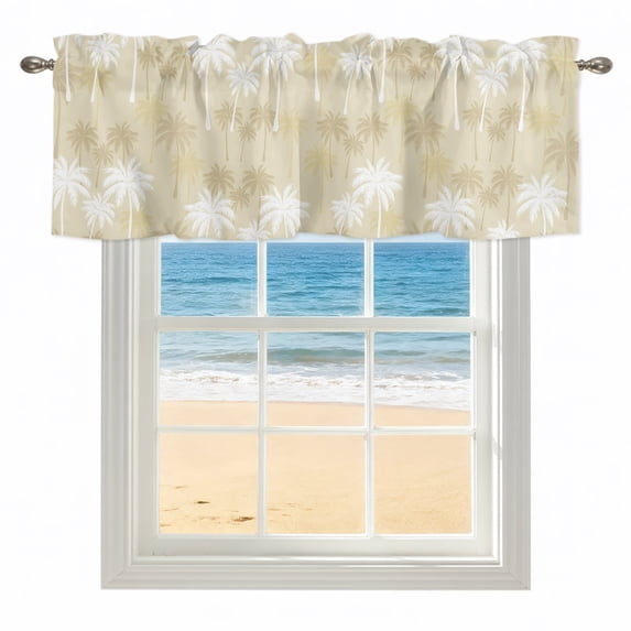 Beige Tropical Palm Tree Valances for Windows, Rod Pocket Kitchen ...