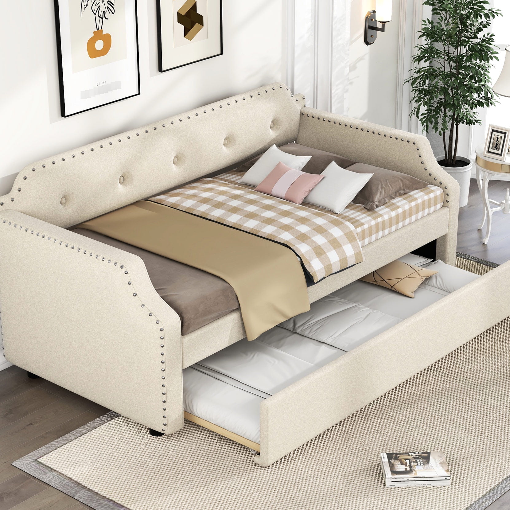 Beige Trundle Daybed, Easy Assembly / Simple Setup for Everyone ...