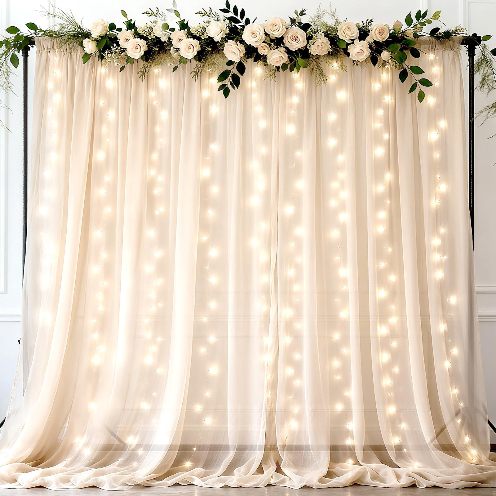 Beige Tulle Backdrop Curtain 30×8ft(6 Panels 5×8ft) for Wedding Shower ...