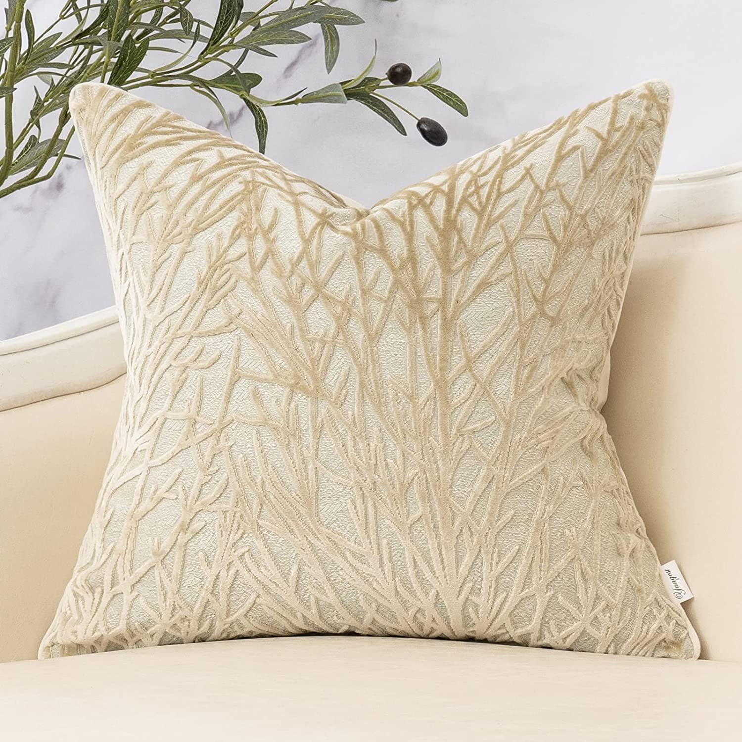 Beige Twigs Throw Pillow Cover Branches Velvet Cushion Case Neutral ...