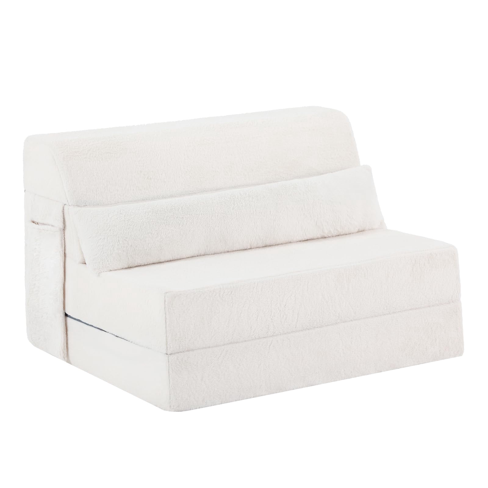 Beige-Twin Plush Folding Sofa Bed - 4-Fold Convertible Sleeper Chair ...