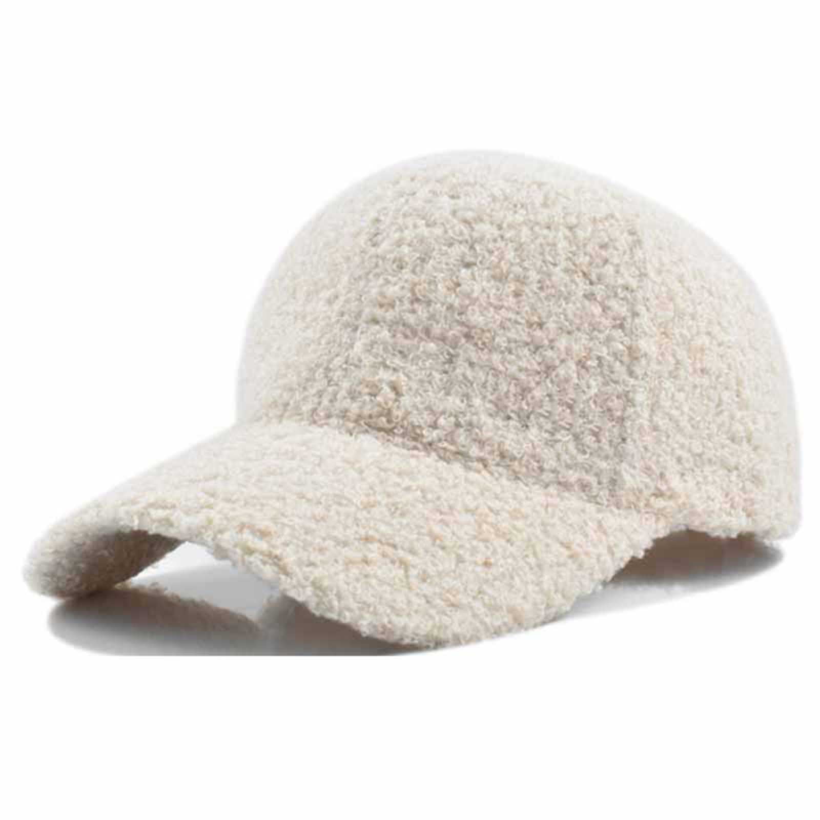 Beige Unisex Winter Lamb Fleece Baseball Hat With Solid Color For ...