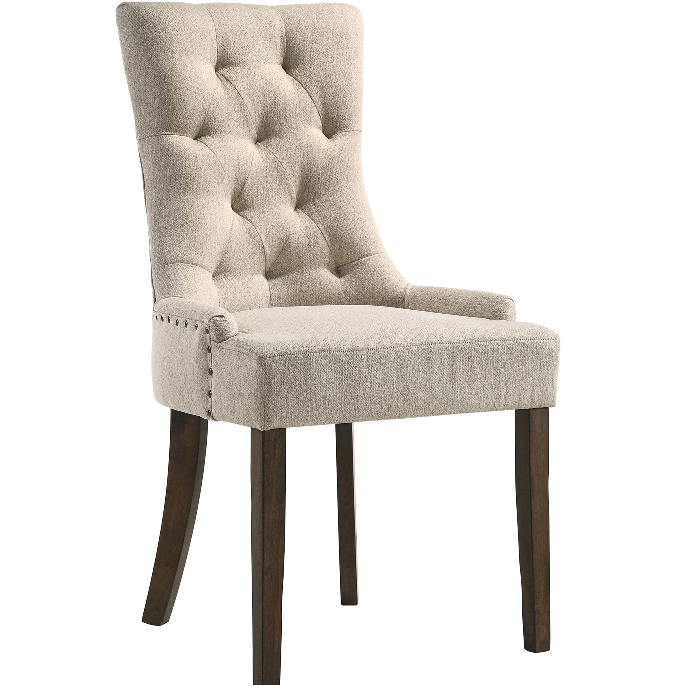 Beige Upholstered Parson Chairs with Tufted Back, Set of 2, Weathered ...