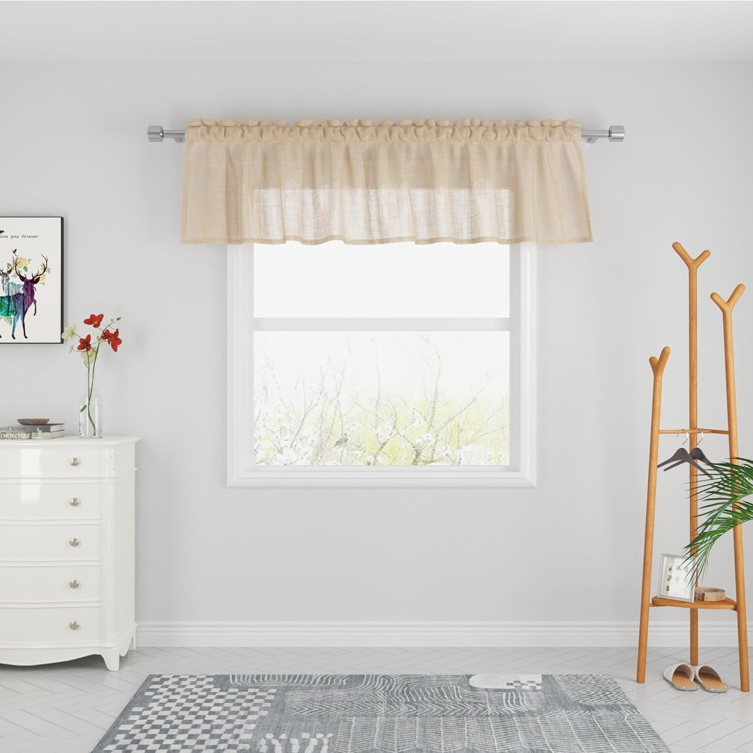 Beige Valance 16 inches Long Sheer Curtain Valance Living Room Bedroom ...