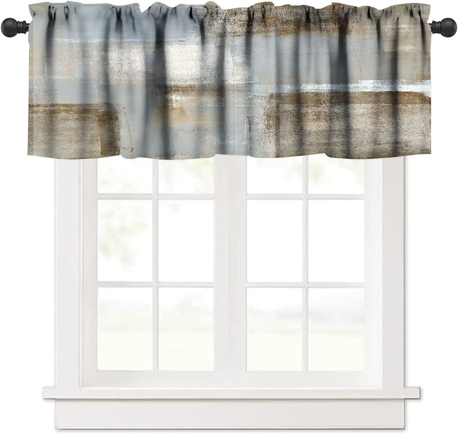 Beige Valance Curtain Grey and Beige Abstract Art Painting Rod Pocket ...