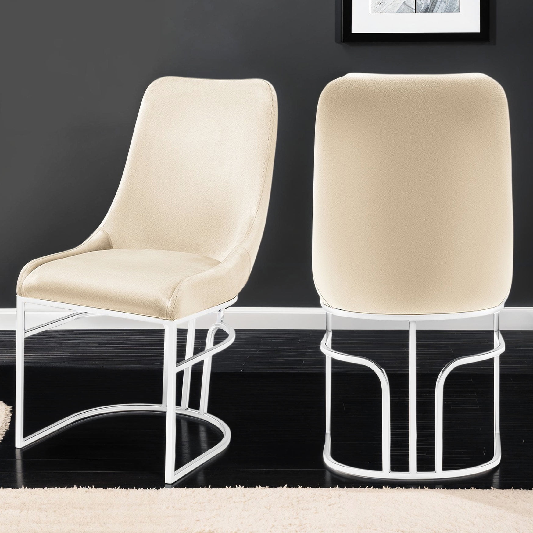 Beige Velvet 2PC Accent Chairs with Foam Fill - Soft and Cozy Seating ...