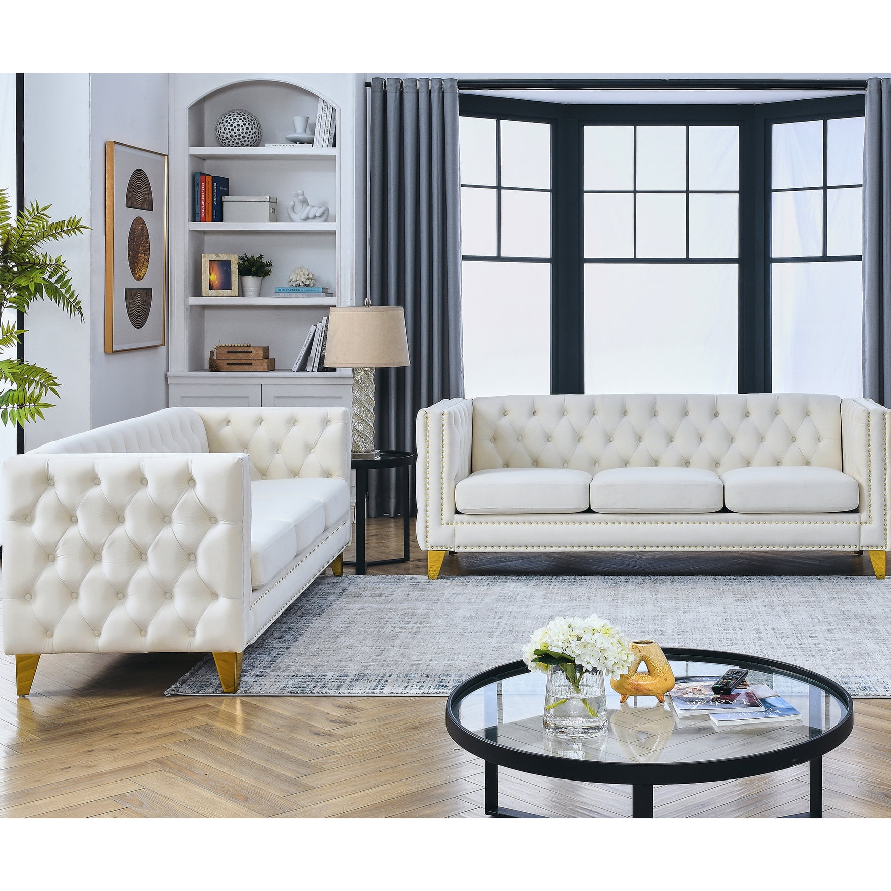 Beige Velvet - 3 - Section Sofa - Family Gathering Space - Sturdy and ...