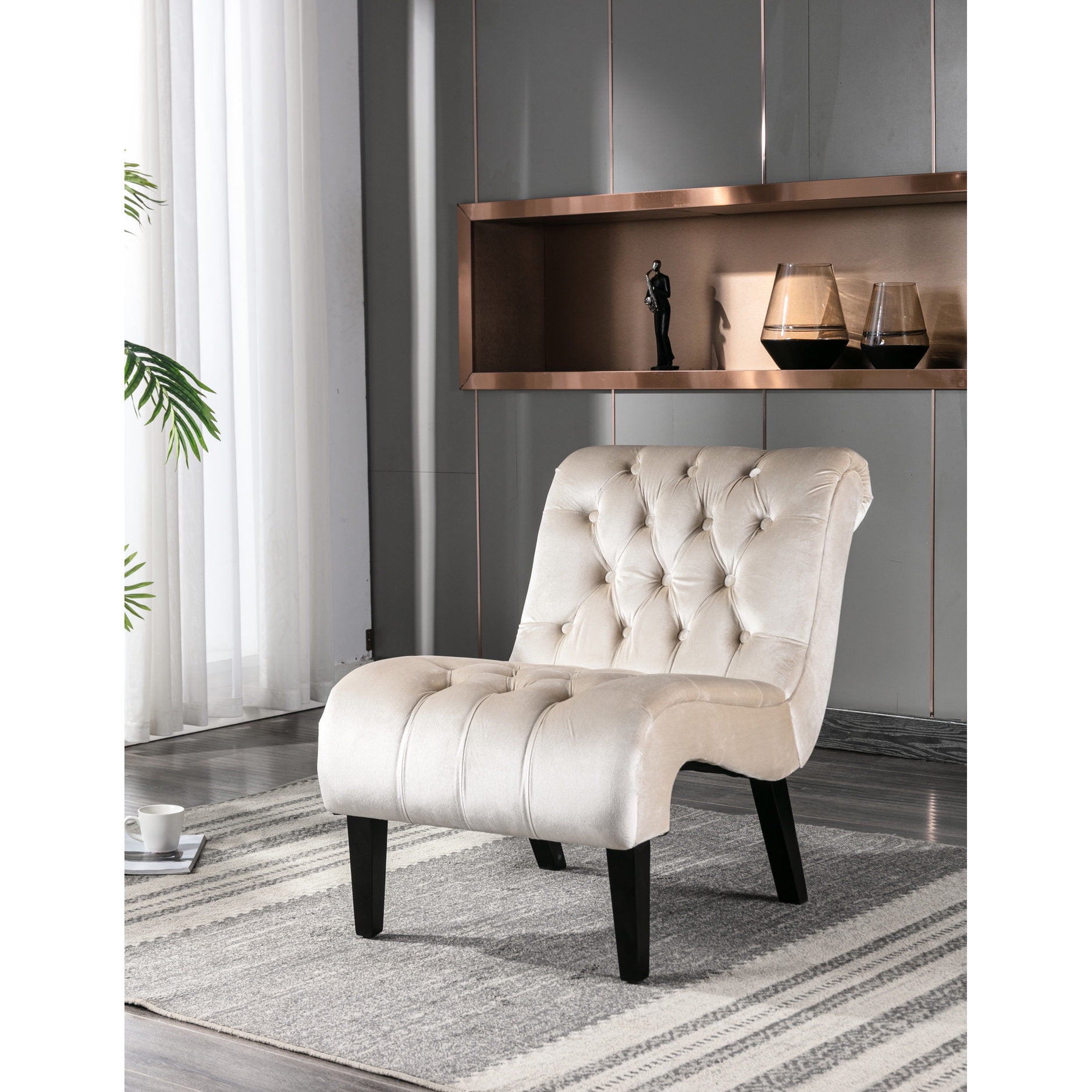 Beige Velvet Barrel Chair, Ideal for Small Spaces, 14.96" Back Height ...