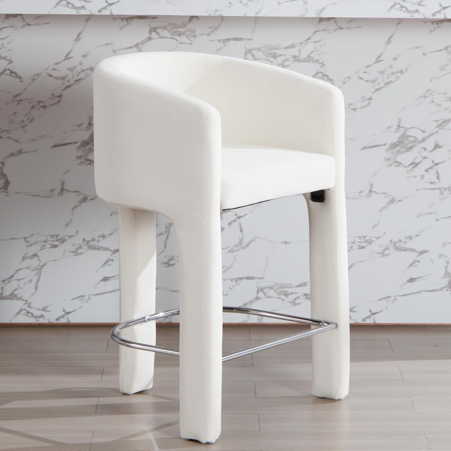 Beige Velvet Counter Height Bar Stools Barrel Counter Stools 26 Inch ...