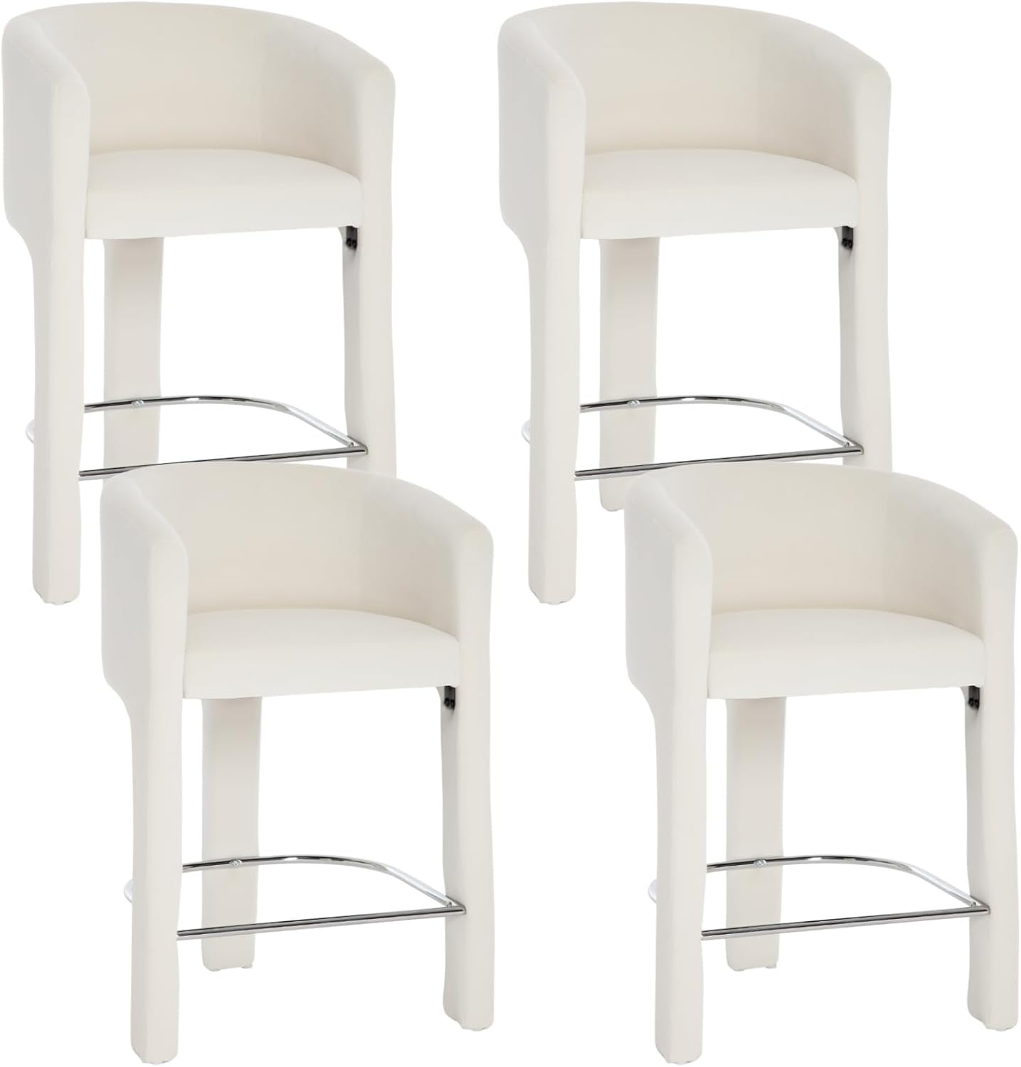 Beige Velvet Counter Height Bar Stools Barrel Counter Stools 26 Inch ...