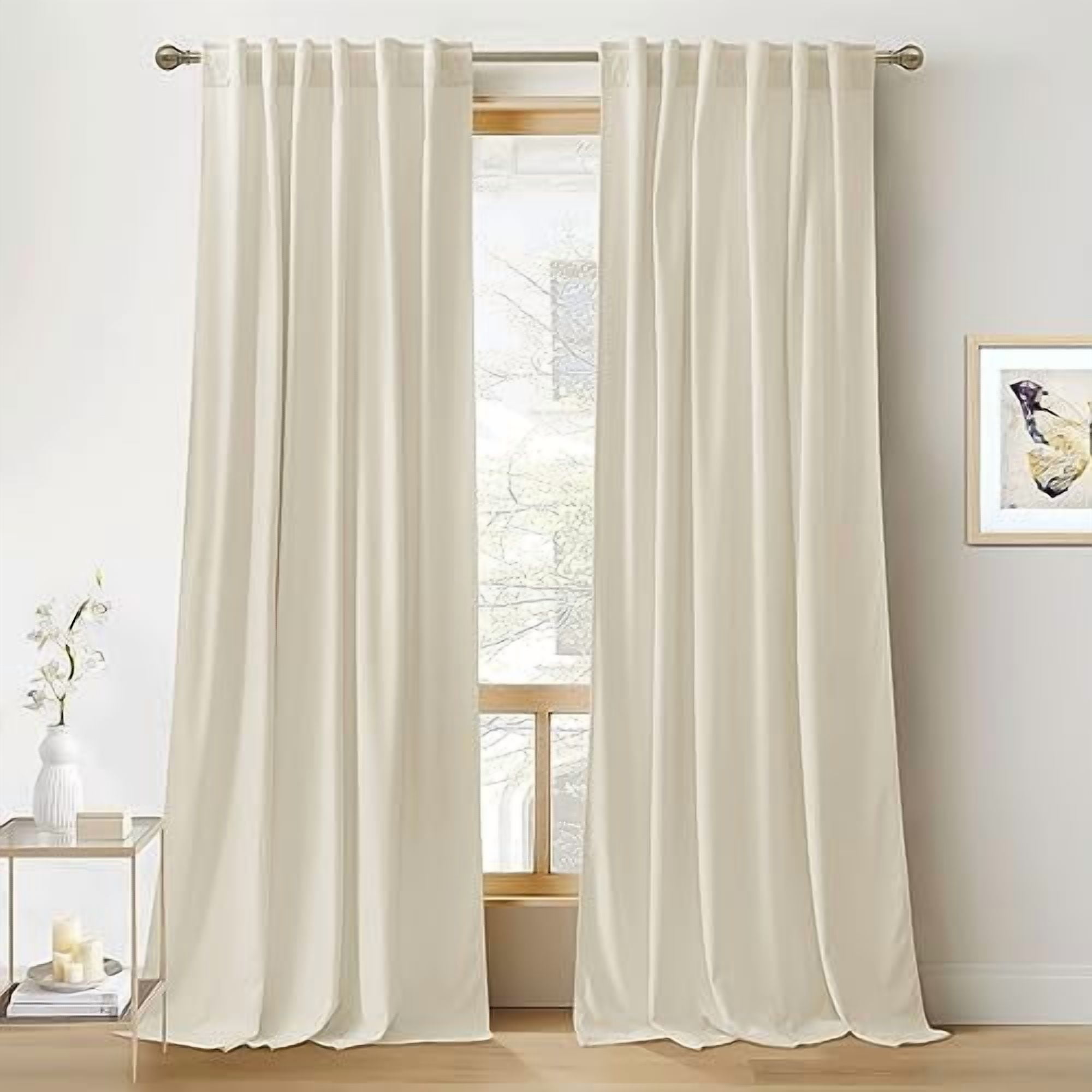 Beige Velvet Curtains 102 inches, Back Tab Soft Fabric Room Darkening ...