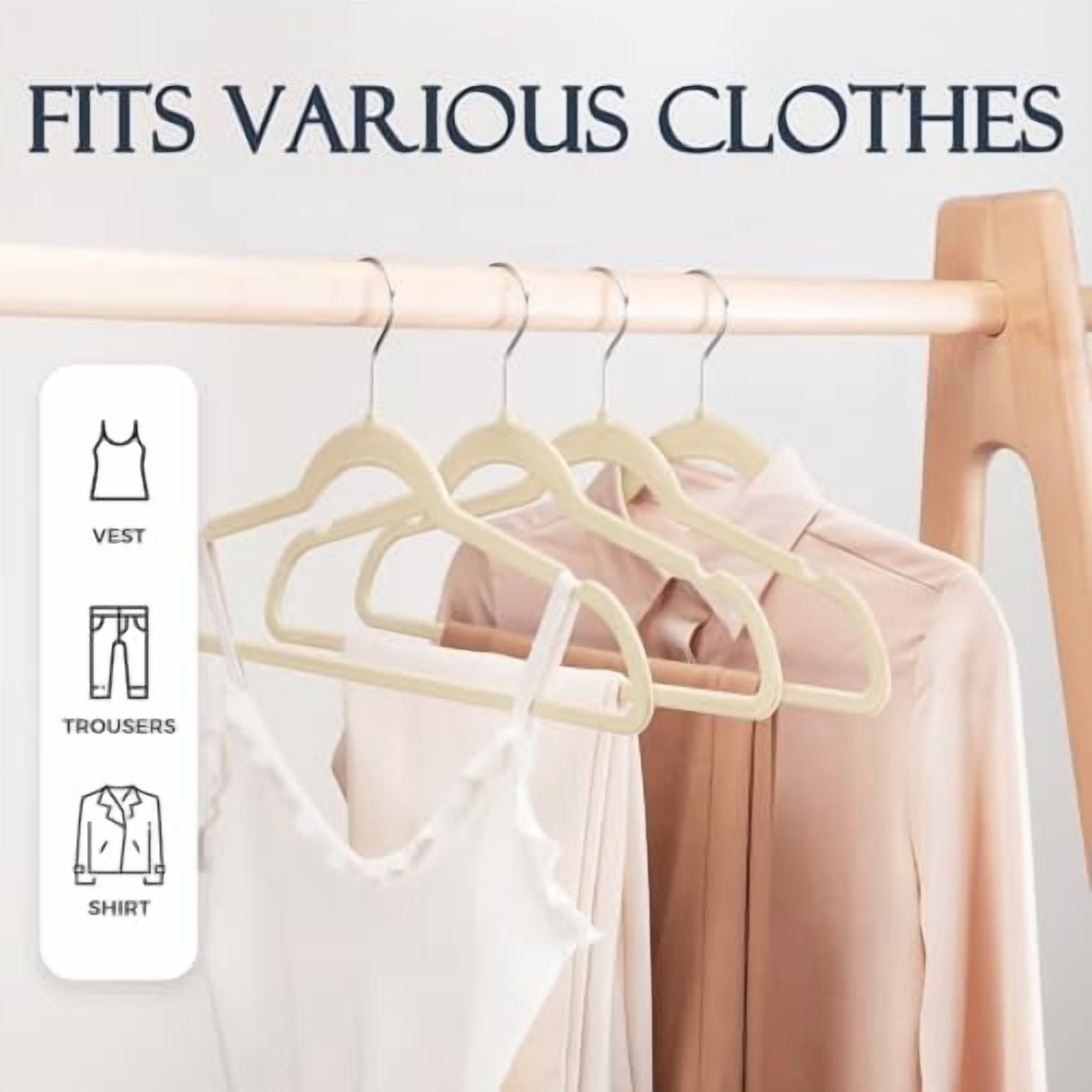 Beige Velvet Hangers 60 Pack, Non Slip Clothes Felt Hanger Heavy Duty ...