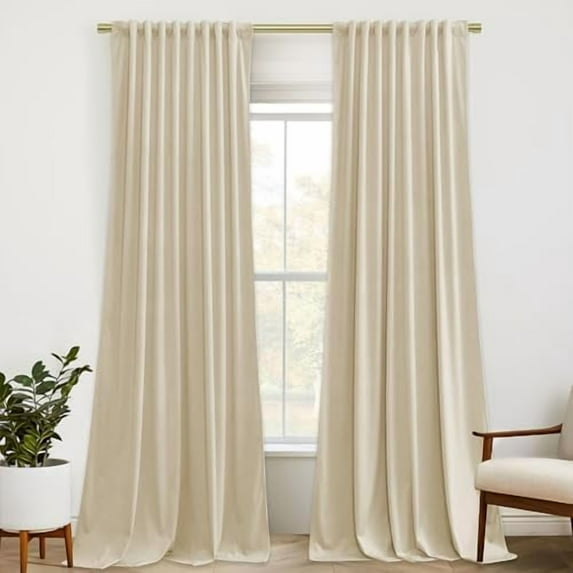 Beige Velvet Nursery Curtains 132 inches Long High Ceiling Tall ...