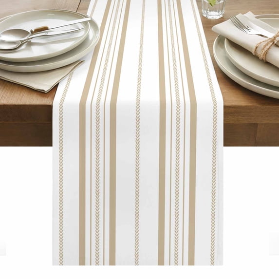 Beige Vertical Stripes Table Runner Geometric Farmhouse Striped ...