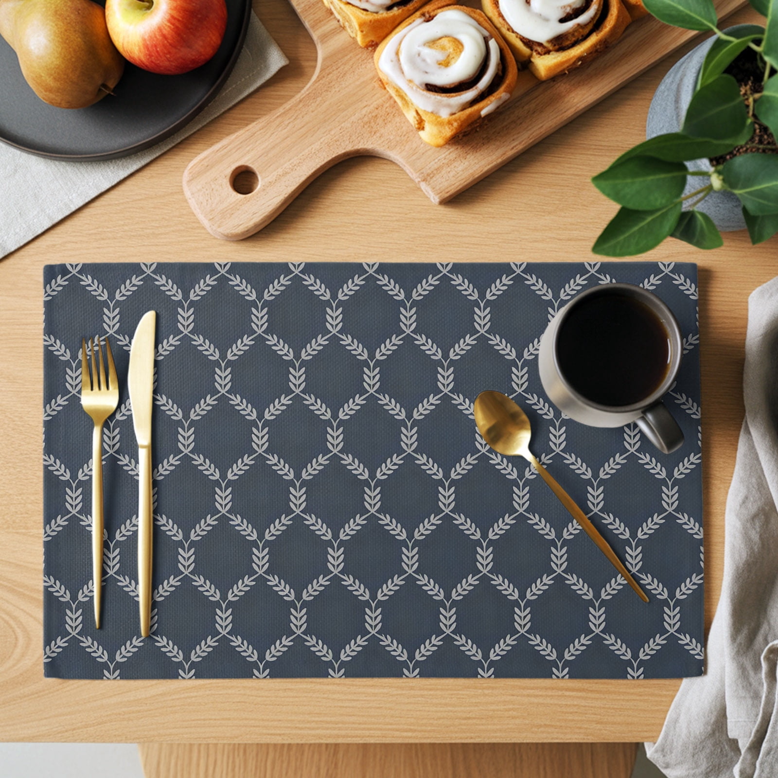 Beige Vine Trellis Placemats Set of 6, Minimalist Leaf Diamond Grid ...