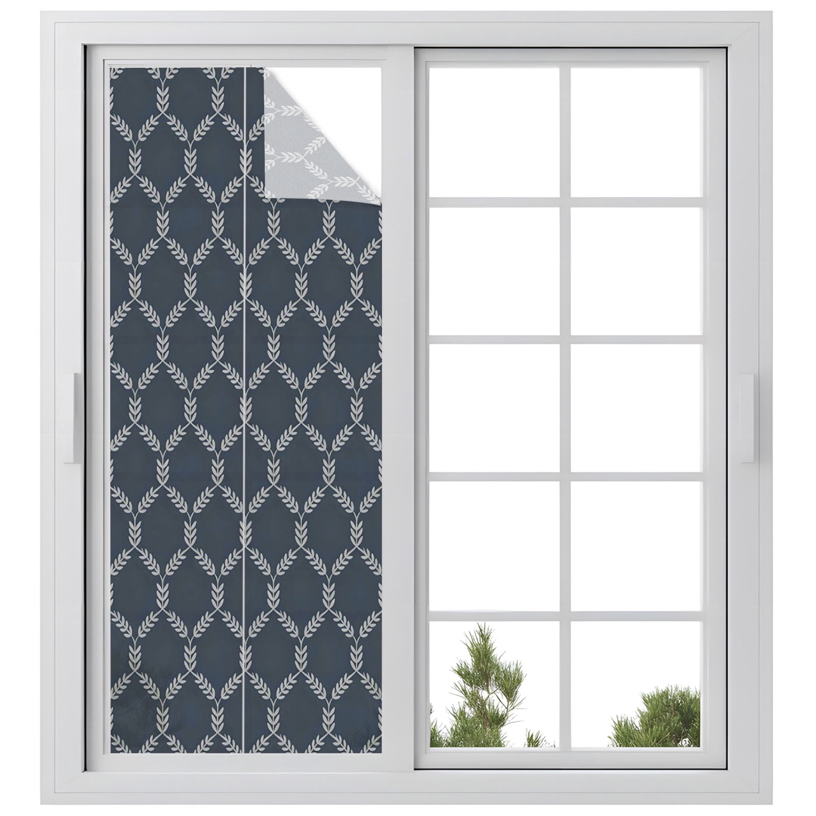 Beige Vine Trellis Window Privacy Film Minimalist Leaf Diamond Grid ...