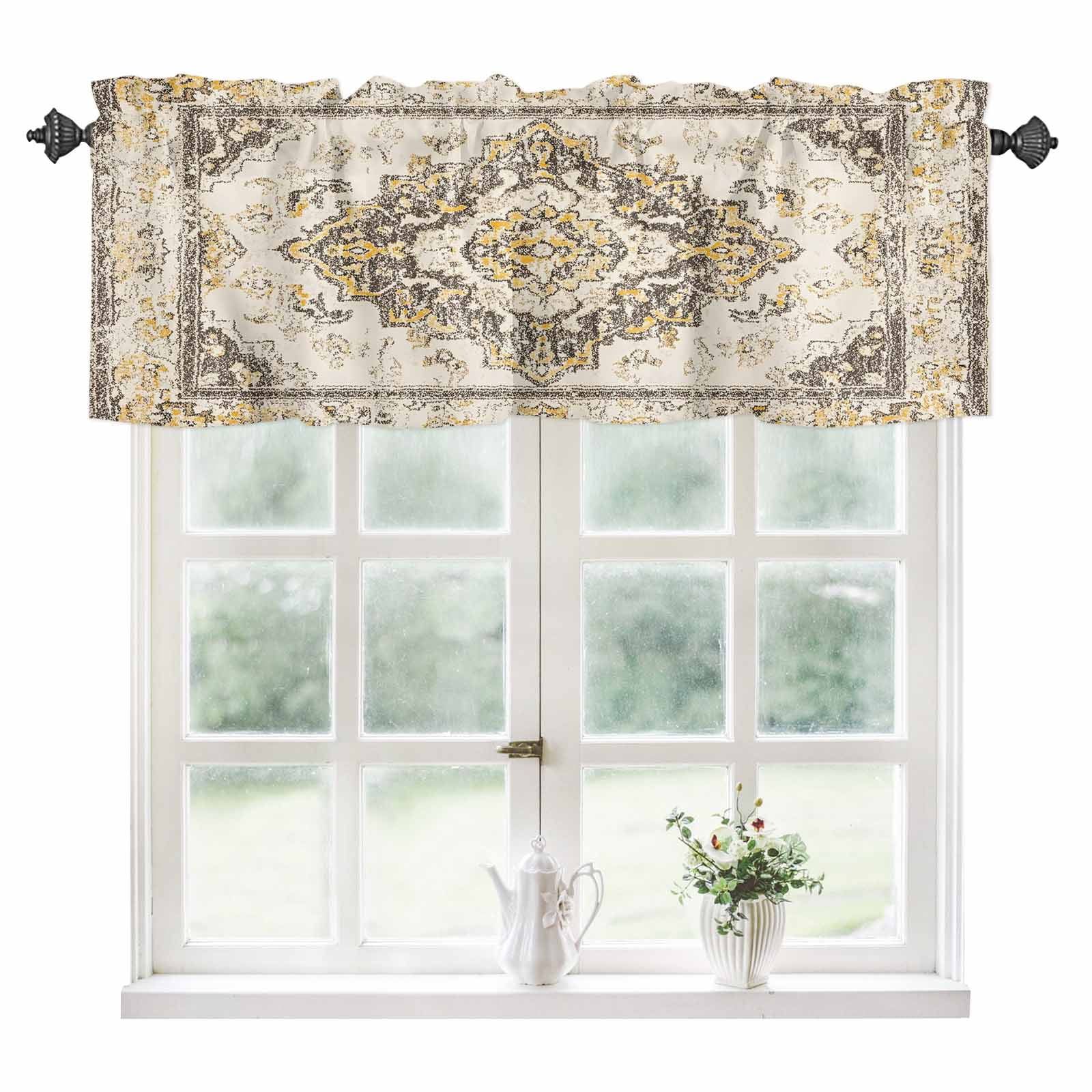 Beige Vintage Boho Kitchen Valances for Windows 42x18 Inch Kitchen ...