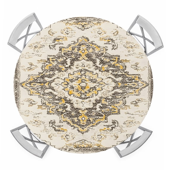 Beige Vintage Boho Round Tablecloth for 55-60 Inch Tables,Fitted Table ...