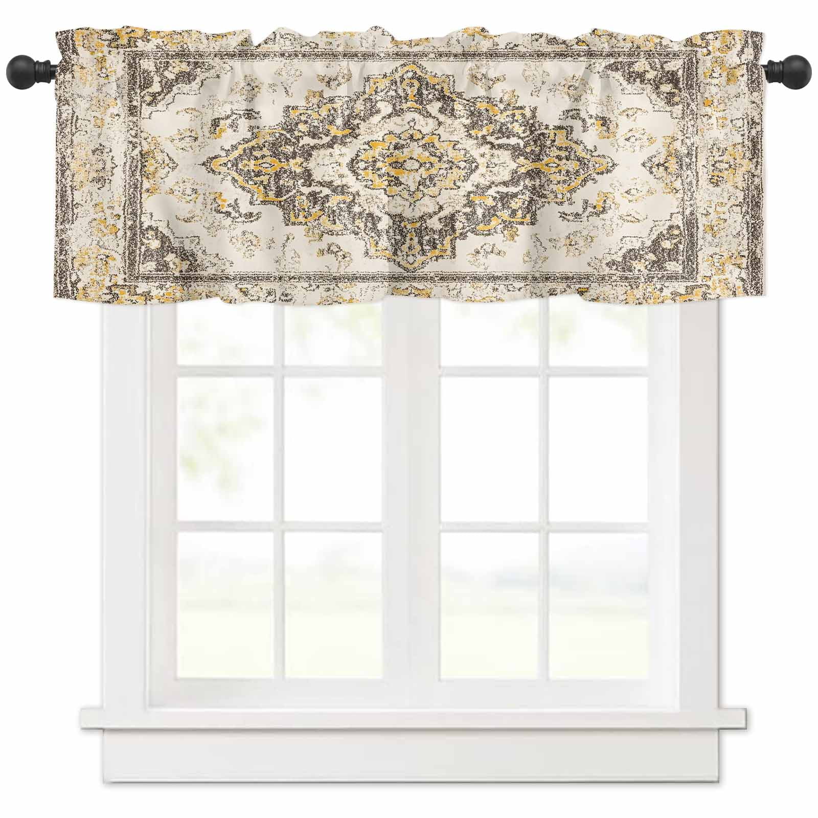 Beige Vintage Boho Valances for Windows Farmhouse Kitchen Curtains ...