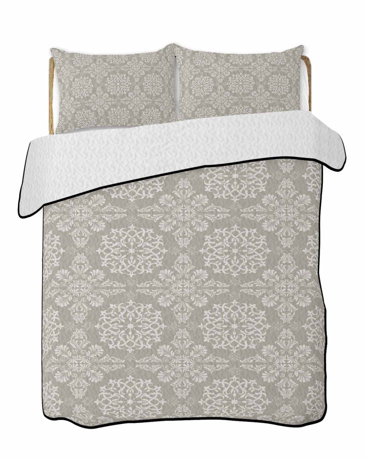 Beige Vintage Floral Quilts Bedding Set Queen Size Country Retro Exotic ...
