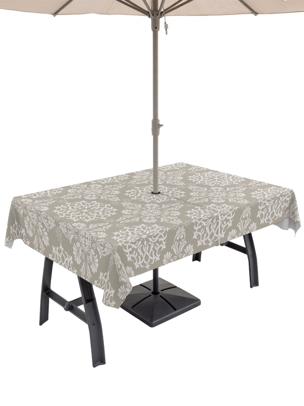 Beige Vintage Floral Rectangle Outdoor Tablecloth with Umbrella Hole ...